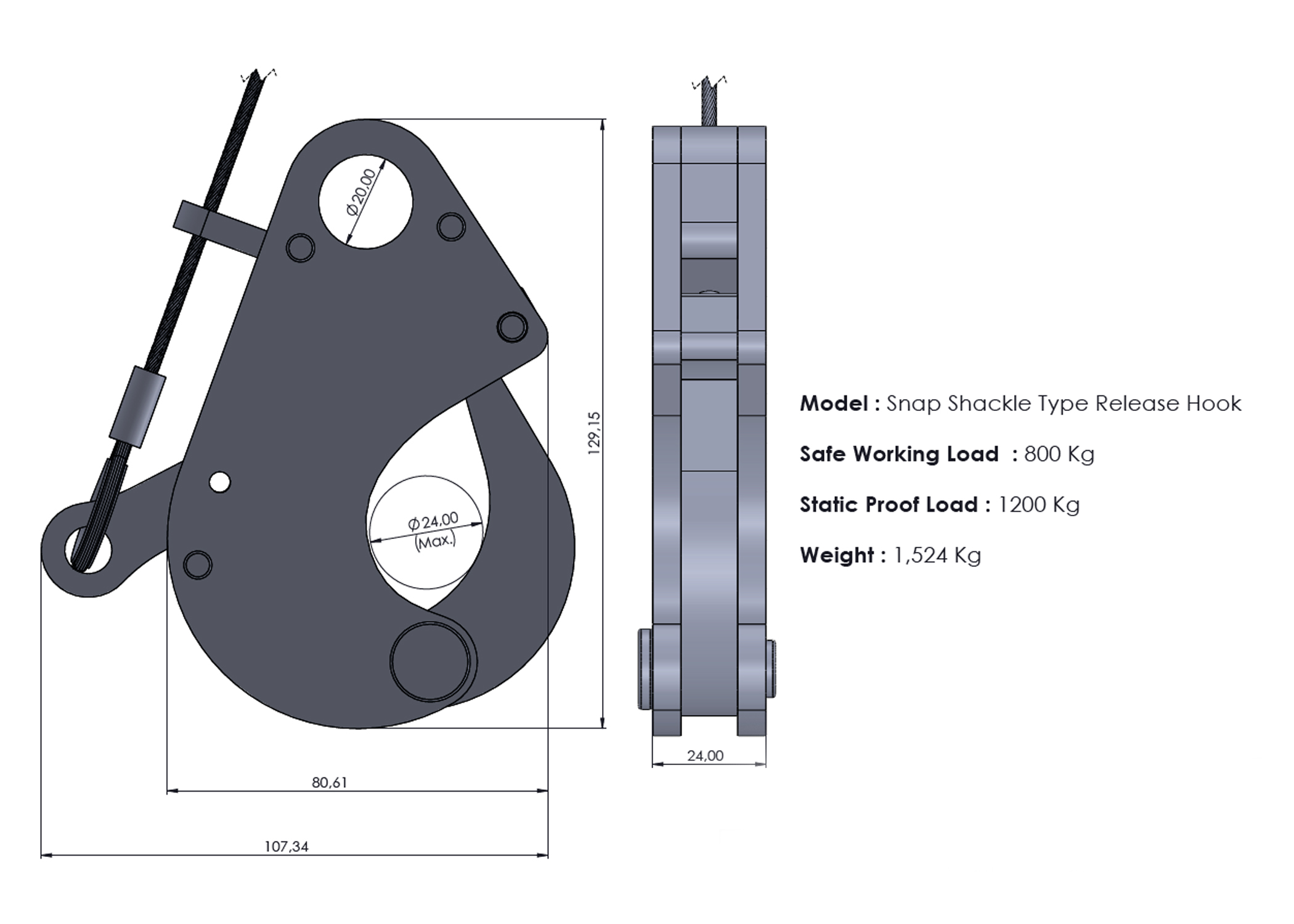 On Load Release Hook (Snap Shackle Type) - Ocean Key Deck Machinery